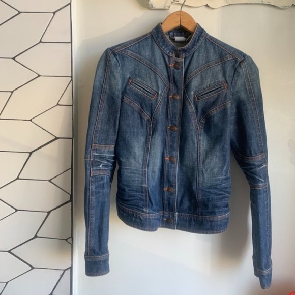 Armani Exchange | Jackets & Coats | Ax Distressed Mandarin Collar Denim ...
